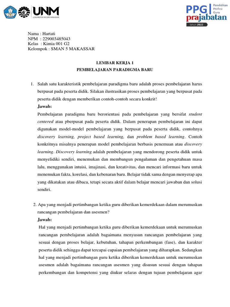 Eksplorasi Konsep Topik 1 Asesmen LK Par | PDF