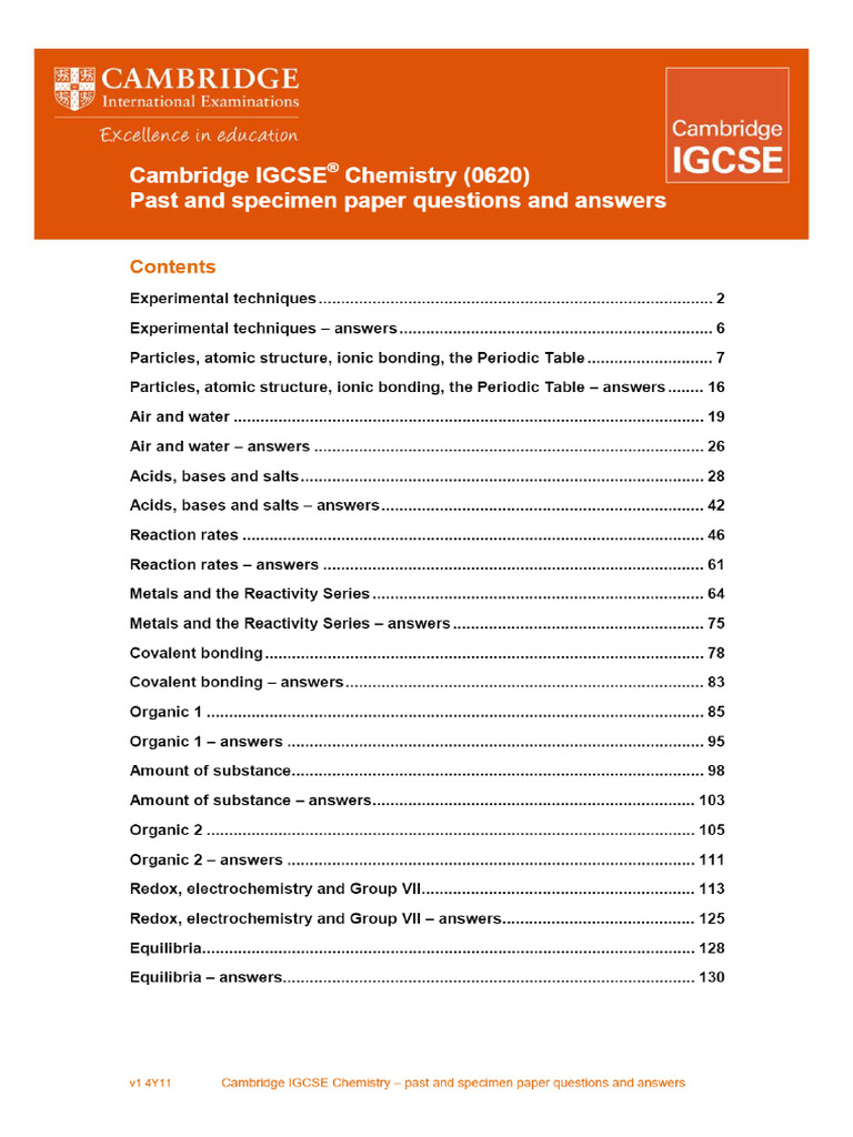 Cambridge IGCSE Chemistry 0620 Past and | PDF