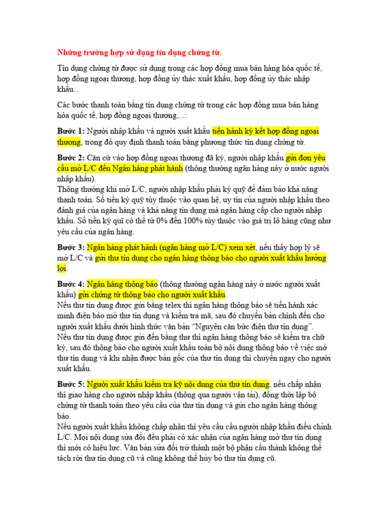 NH NG Trư NG H P S D NG Tín D NG CH NG T | PDF