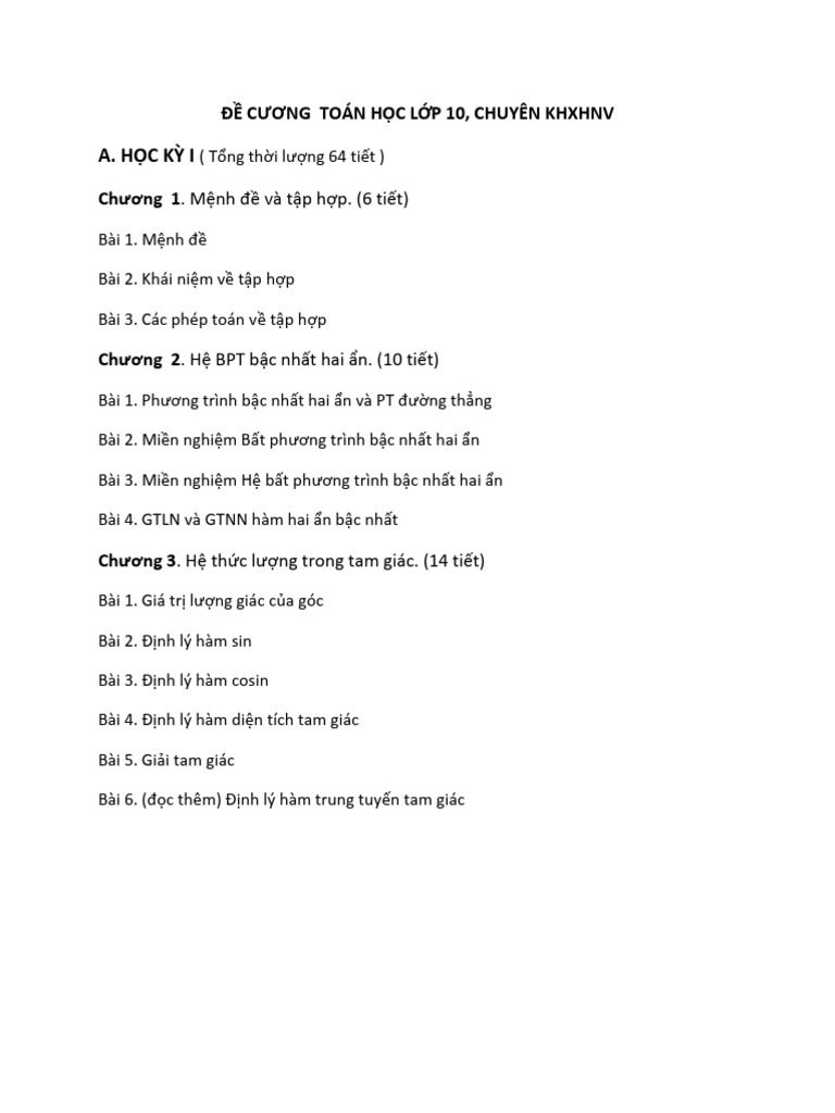 ĐỀ CƯƠNG TOÁN 10 XHNV -THPT | PDF