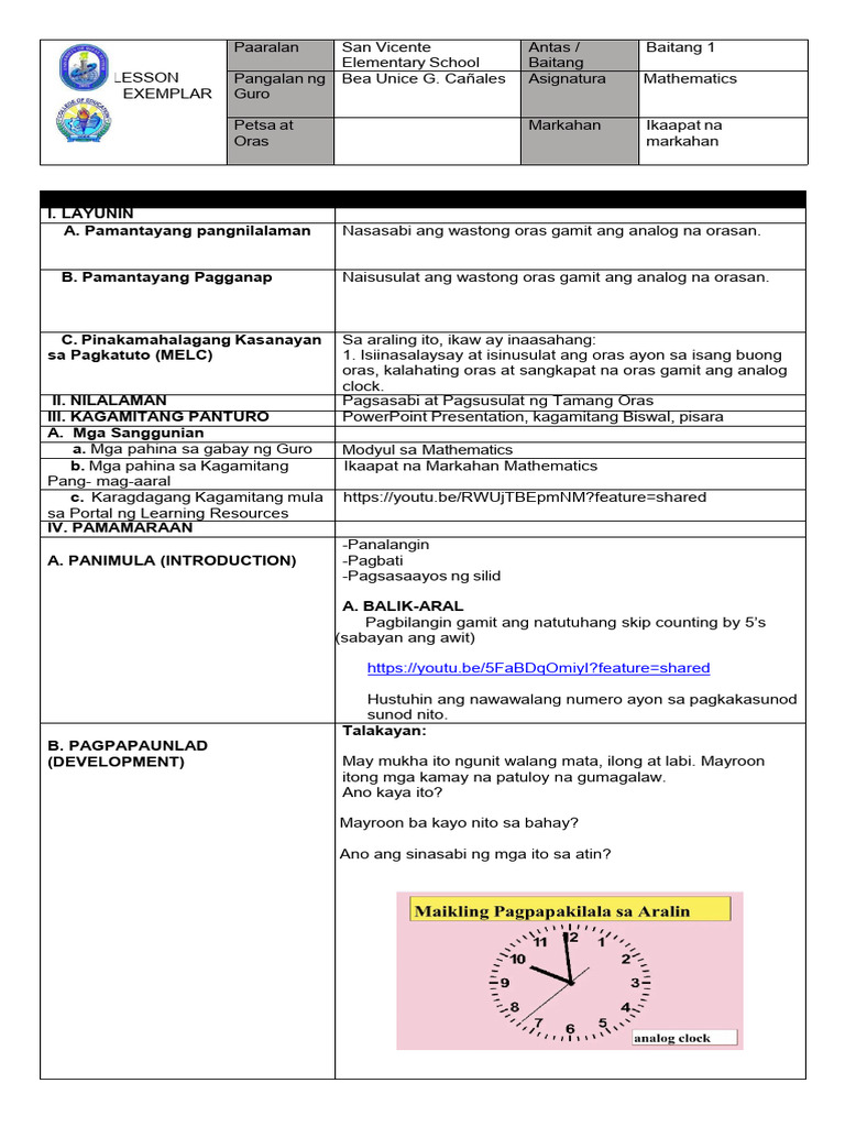 Lesson-Exemplar - G1 Mathematics | PDF