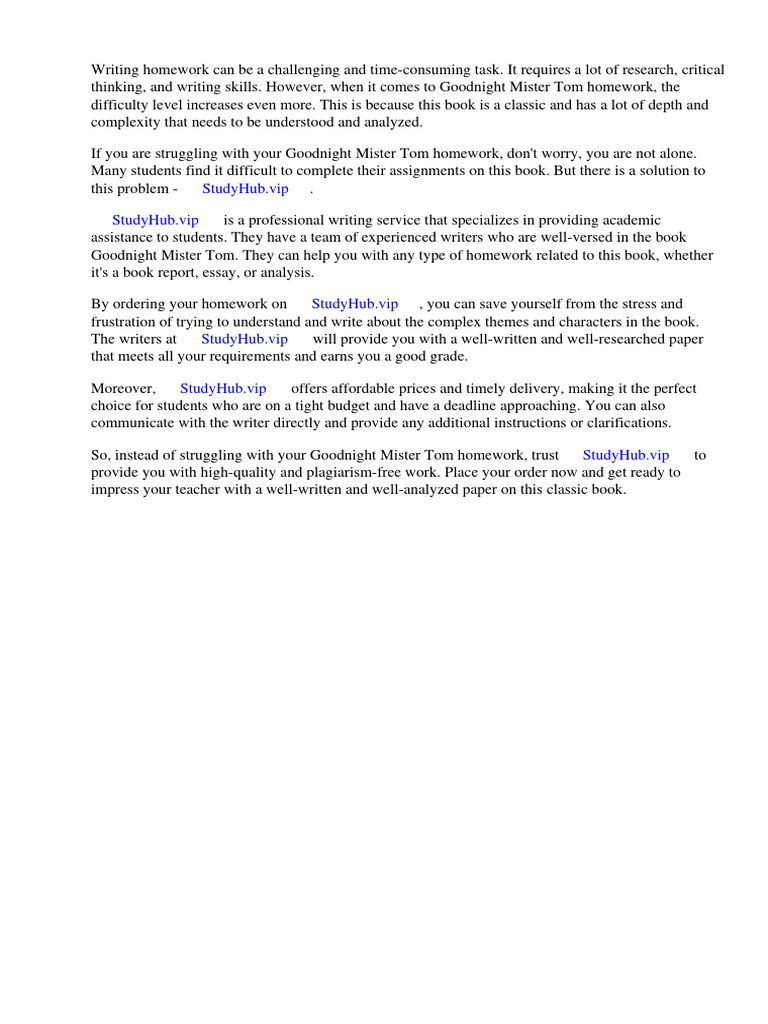 Goodnight Mister Tom Homework | PDF | Facebook | Linked In