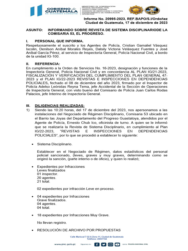 Informe sobre Sistema Disciplinario PNC | PDF | Gobierno