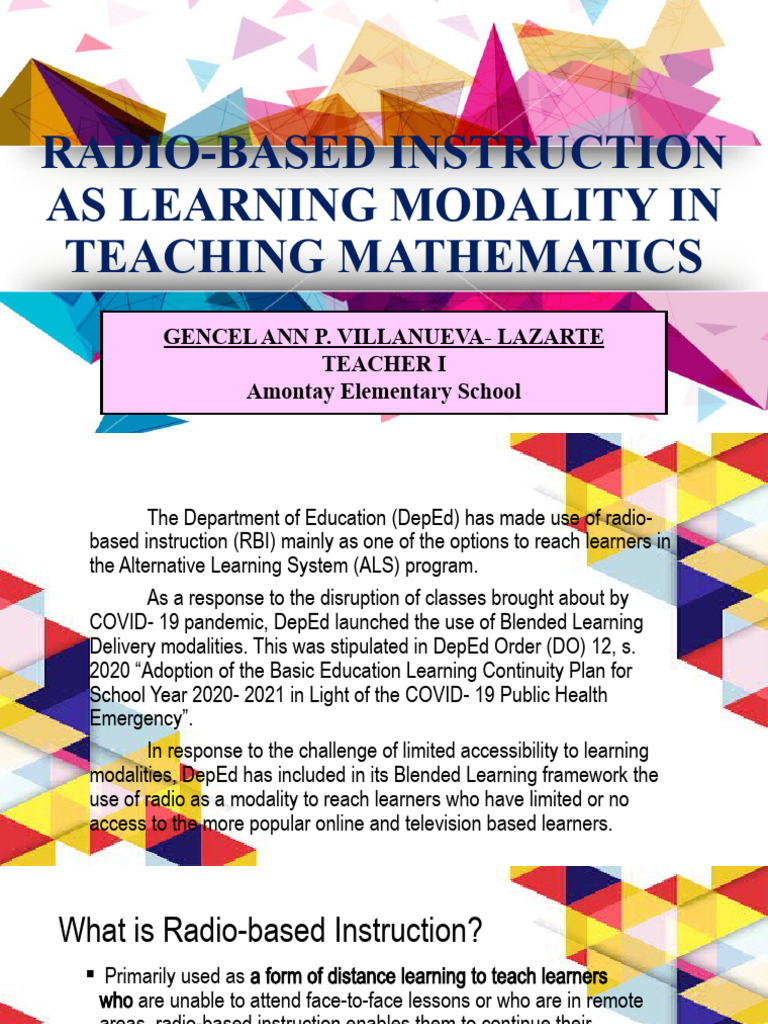 Radio-based Instruction as Learning Modality in Teaching Mathematics ...