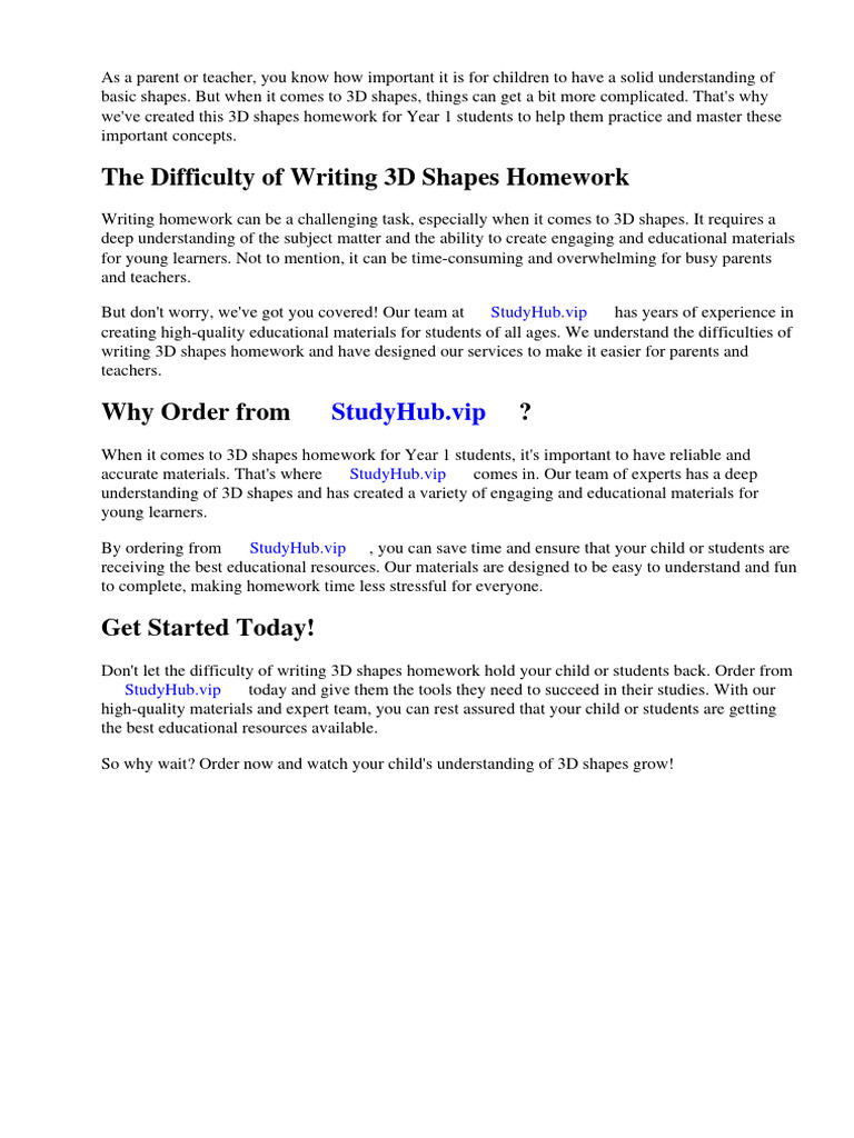 3d Shapes Homework Year 1 | PDF | Shape | Homework