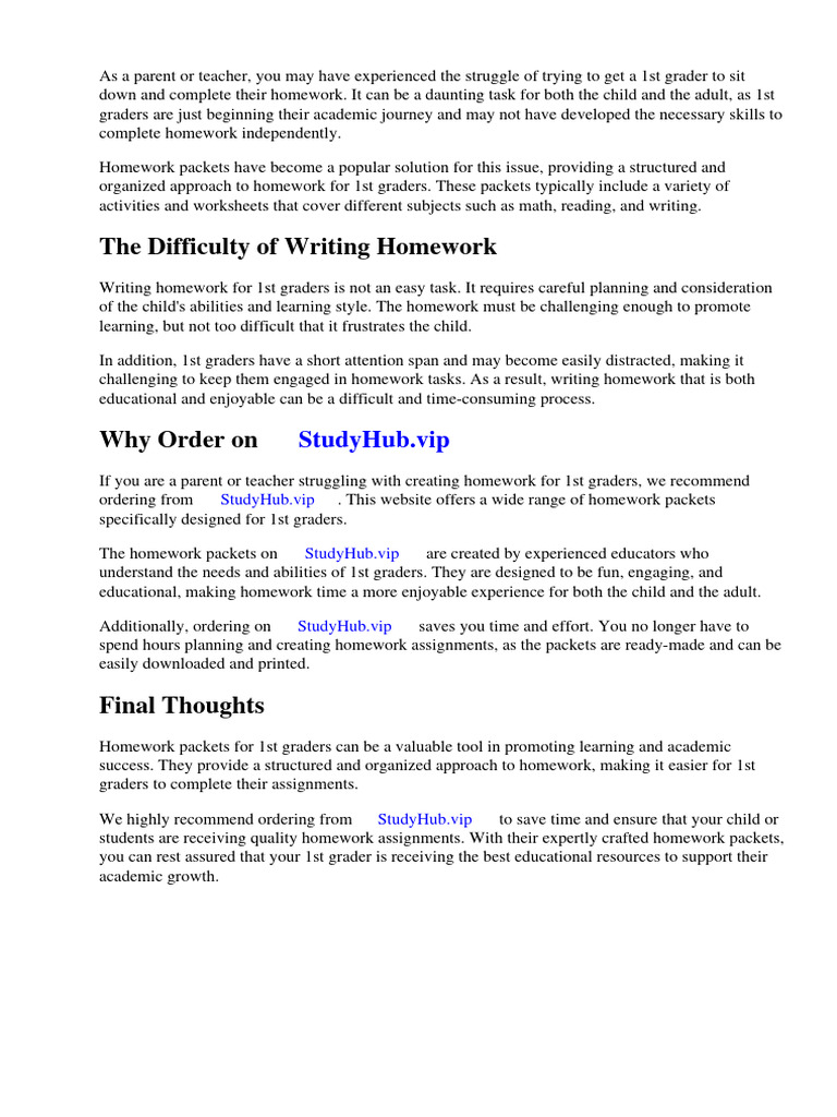 Homework Packets For 1st Graders | PDF | Homework | Preschool