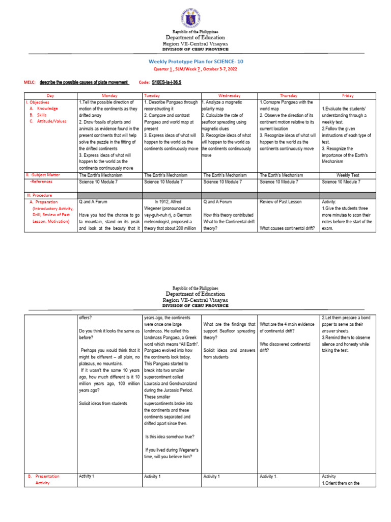 Gr.-10-Weekly-Prototype LP-SCIENCE-Wk7 (Ok) | PDF | Plate Tectonics ...