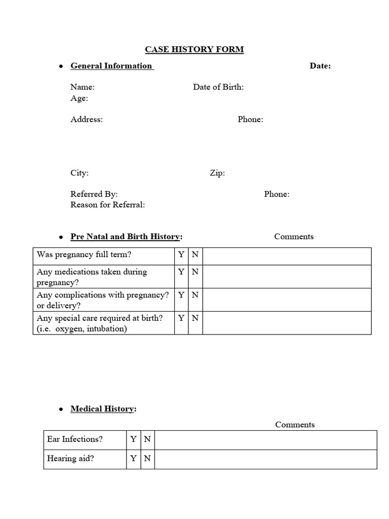 Comprehensive Case History Form | PDF | Thought | Illusion