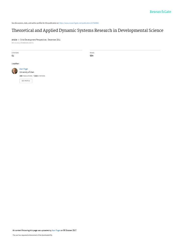 Fogel - Theoretical and Applied Dynamic Systems Research in Developmental Science | PDF ...