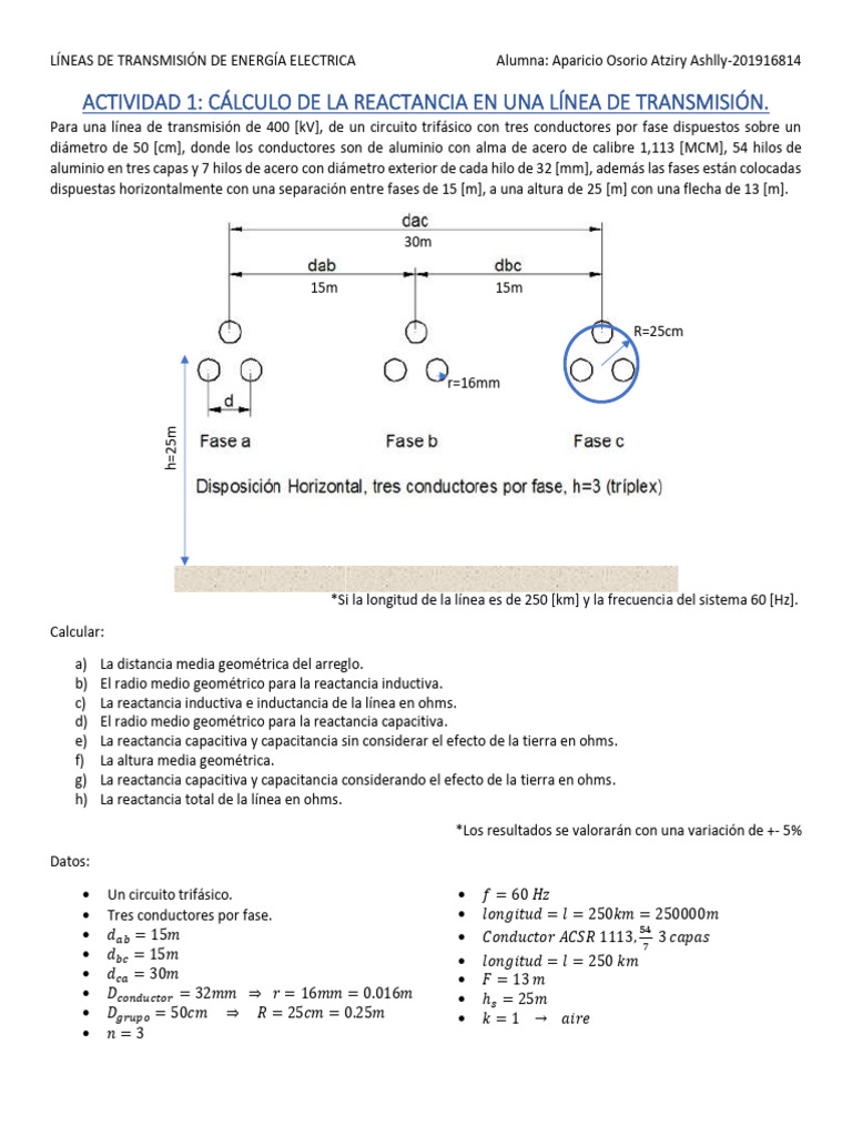 CÁLCULO DE LA REACTANCIA EN UNA LÍNEA DE TRANSMISIÓN. | PDF | Cantidad ...