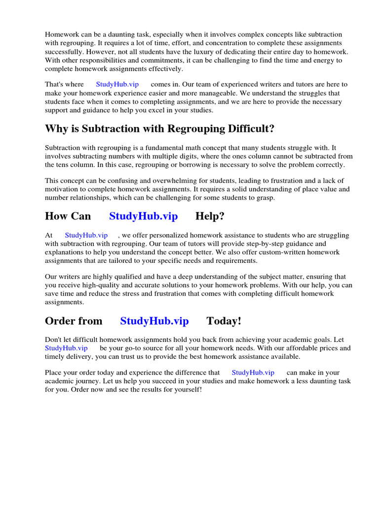 My Homework Lesson 4 Hands On Subtraction With Regrouping | PDF ...