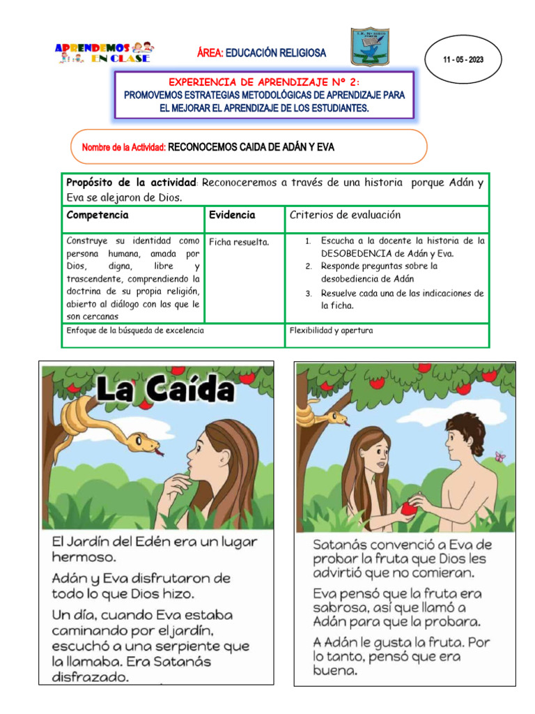 Ficha2. Religión - Adan y Eva | PDF | Religión y espiritualidad