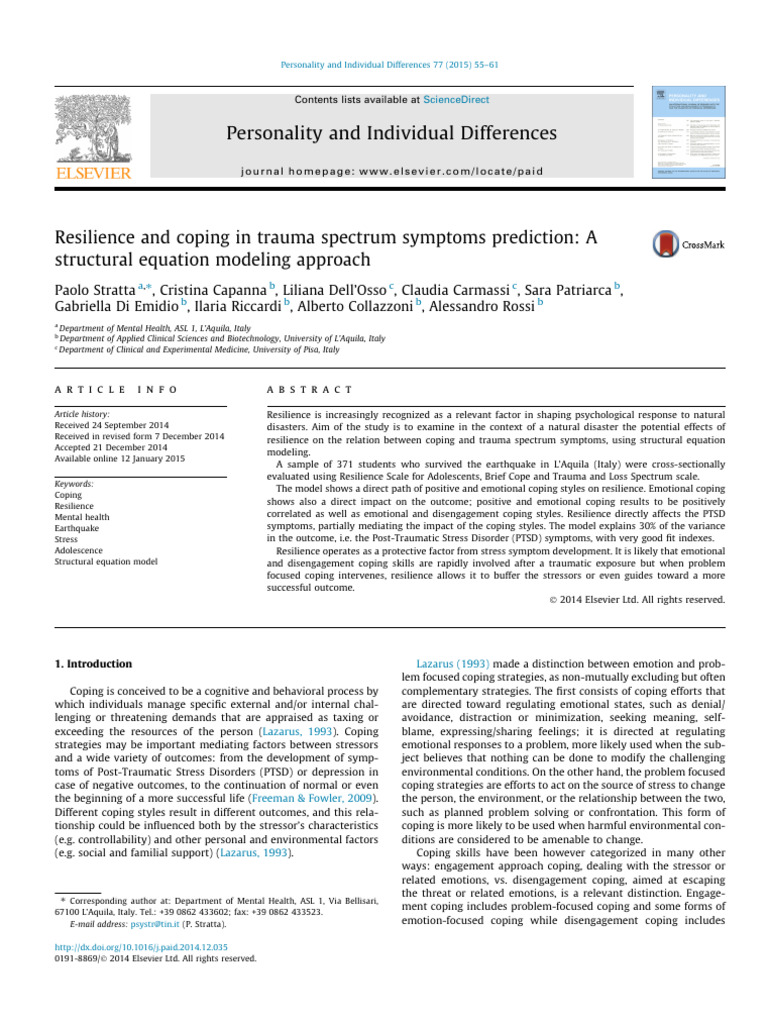 Stratta - Resilience and Coping in Trauma Spectrum Symptoms Prediction ...
