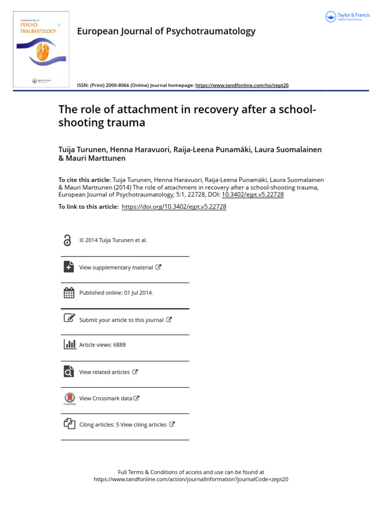 Turunen - The Role of Attachment in Recovery After A School - Shooting ...