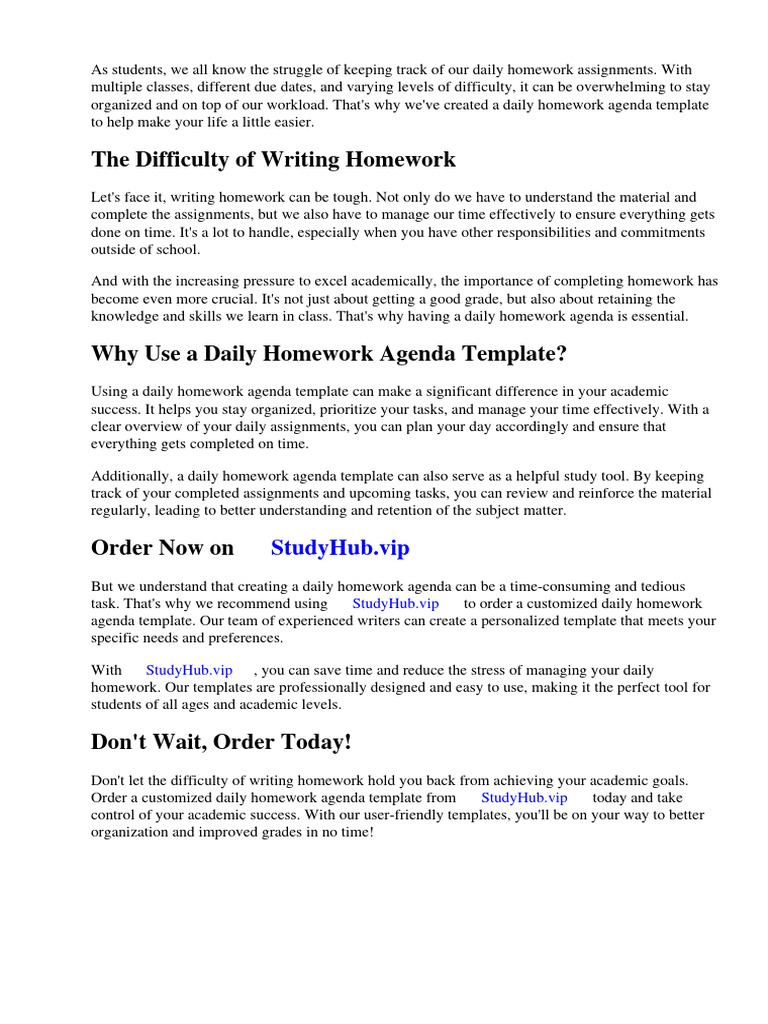 Daily Homework Agenda Template | PDF | Homework | Computing