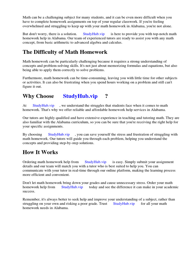 Alabama Math Homework Help | PDF | Mathematics | Homework