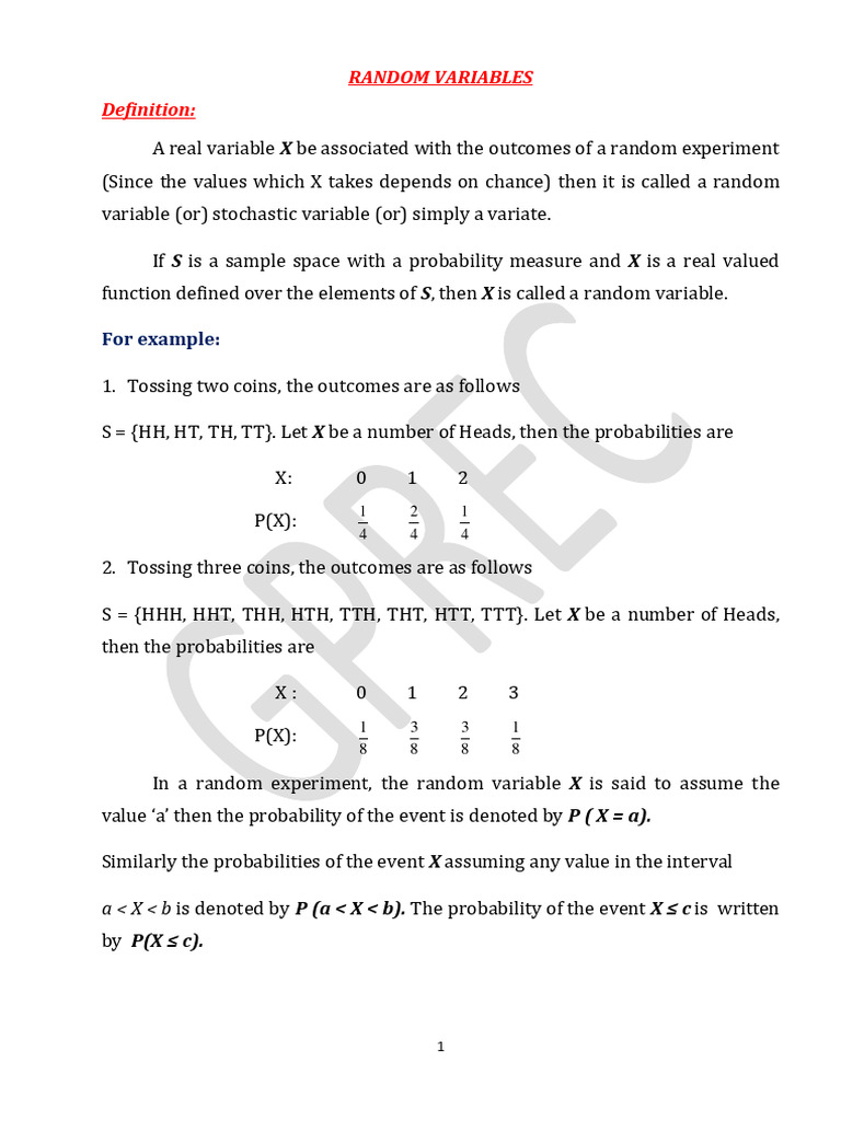 PSM - CSM - Unit - II (Part - I) - MSSR | PDF | Random Variable | Probability