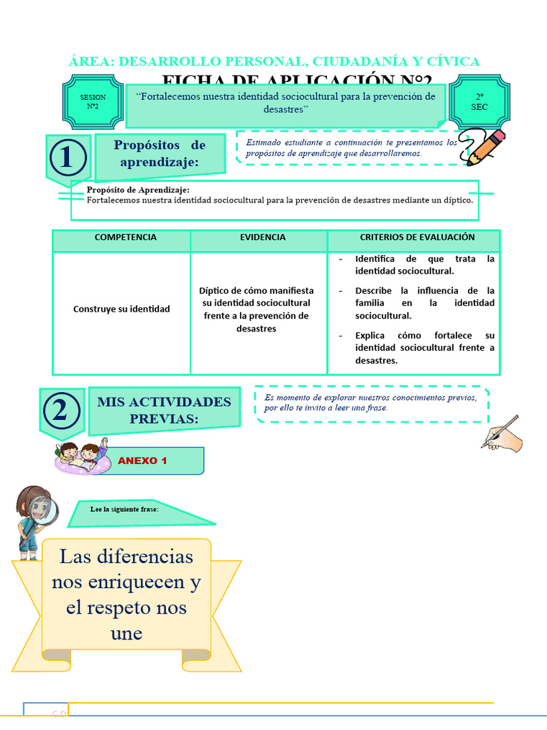 2° Ficha de Aplicación-Sesión2-Sem.1-Exp.1 - DPCC | PDF | Aprendizaje | Cognición