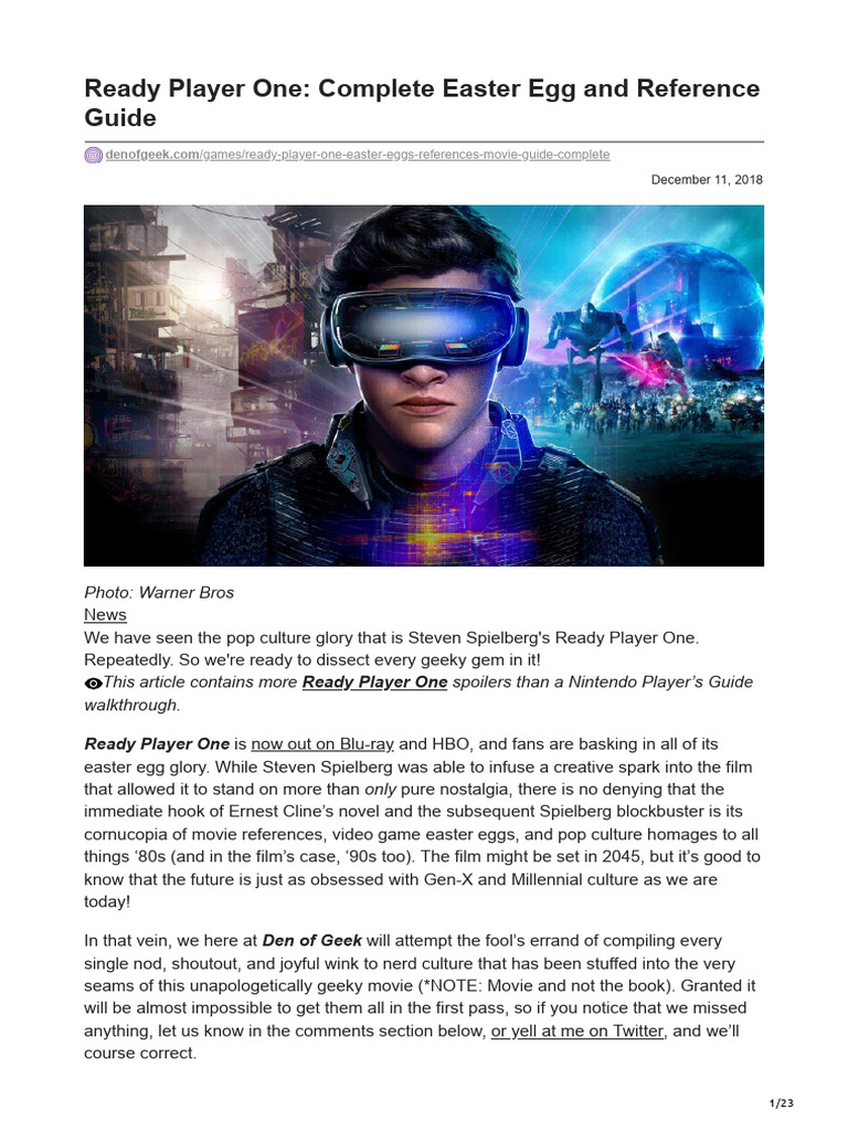 Ready Player One: Easter Eggs Guide | PDF