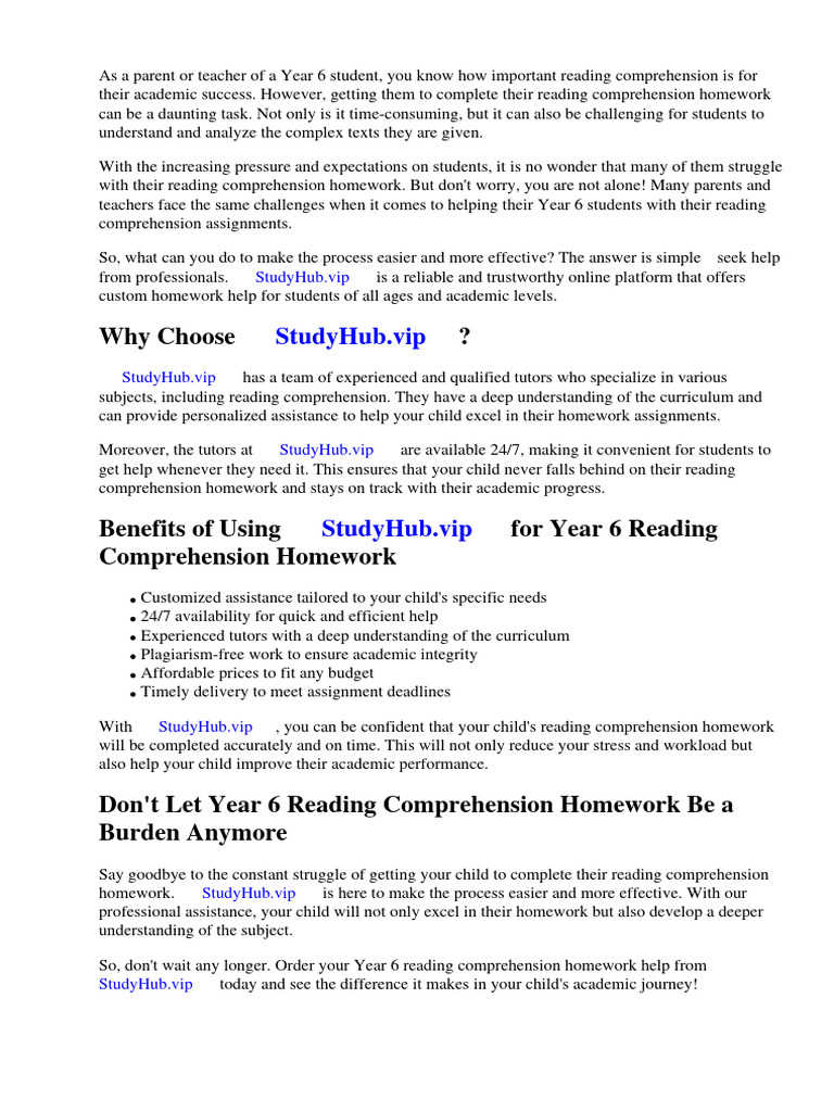 Year 6 Reading Comprehension Homework | PDF | Reading Comprehension | Sat