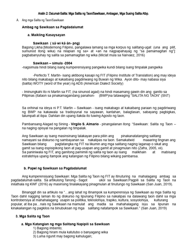 Dalumat Kabanata 1 Aralin 2 | PDF