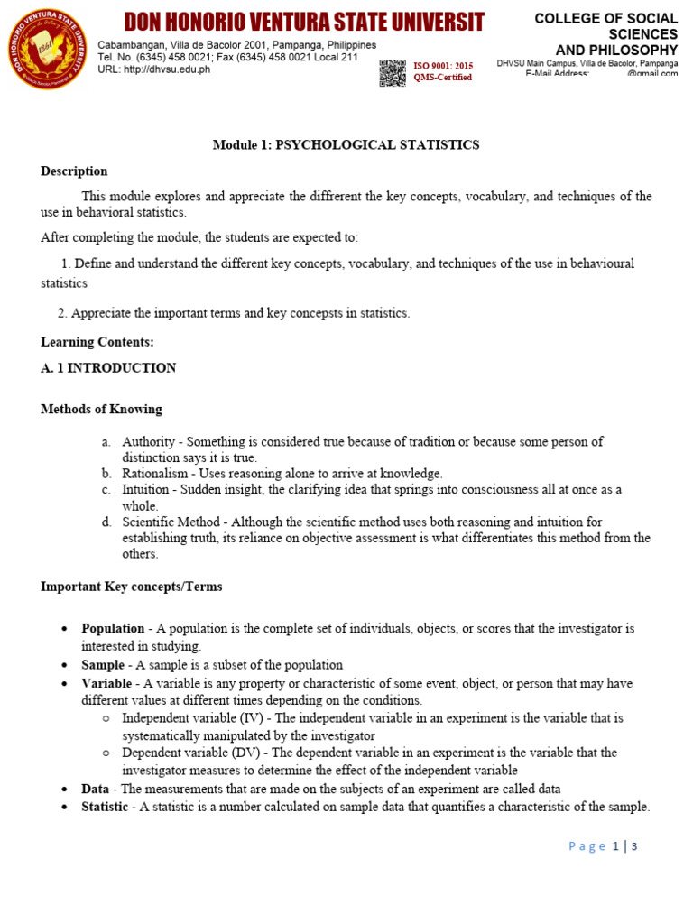Module 1 Psych Stats | PDF | Statistics | Spss