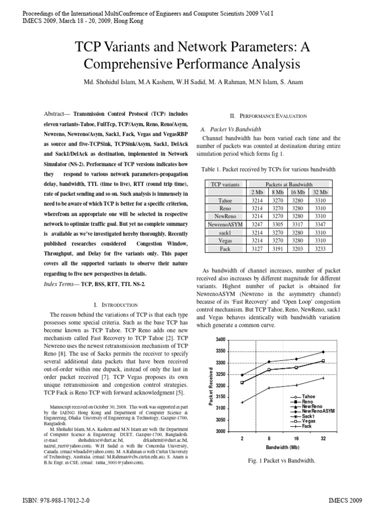 Tcp Variants And Network Parameters A Co Pdf Transmission Control Protocol Network Congestion 4925