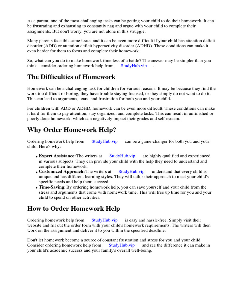 How To Get Add Child To Do Homework | PDF | Homework | Attention ...