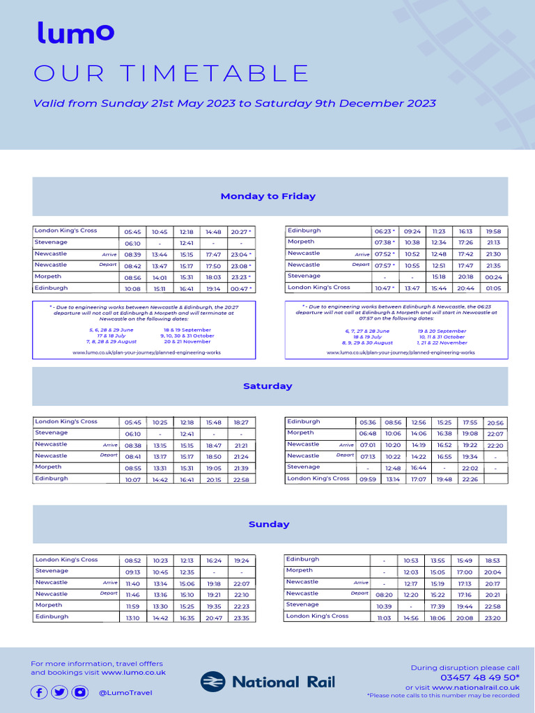 Lumo Train Timetable: King's Cross to Edinburgh | PDF