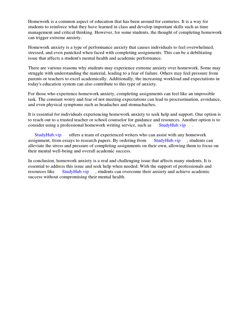Extreme Anxiety Over Homework | PDF | Anxiety | Homework