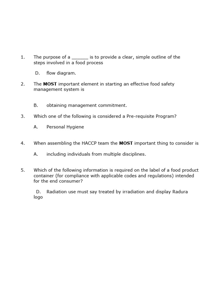 HACCP Manager Practice Exam Conv | PDF | Food Safety | Hazard Analysis ...