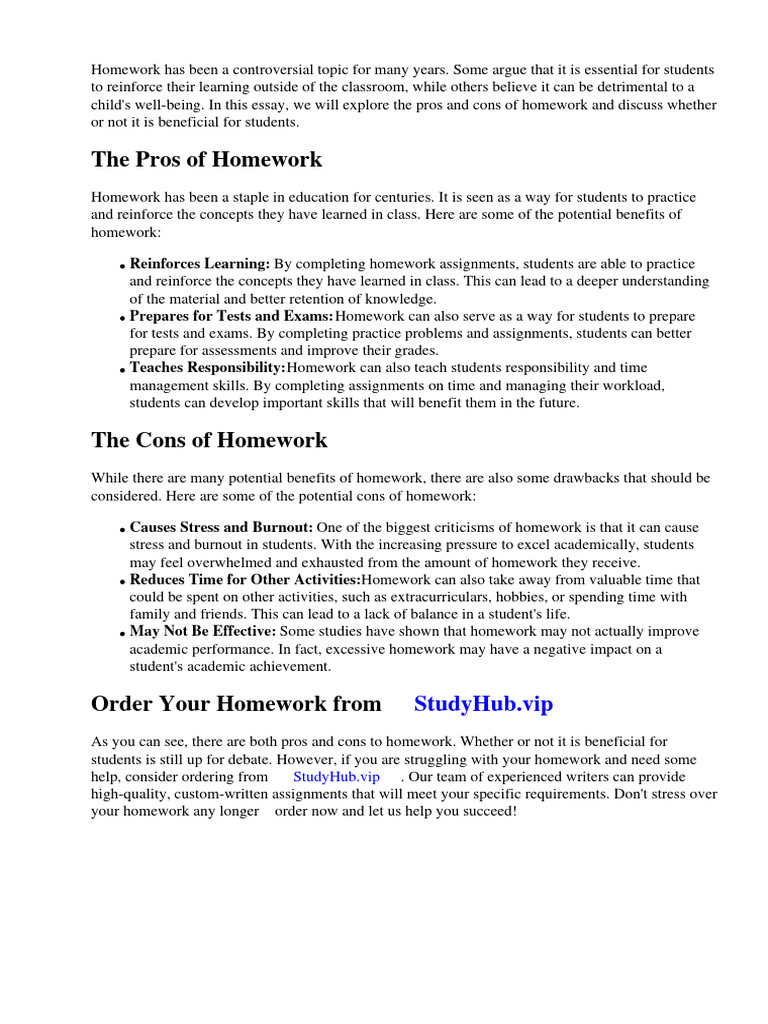 Pros and Cons of Homework Essay | PDF | Homework | Homeschooling