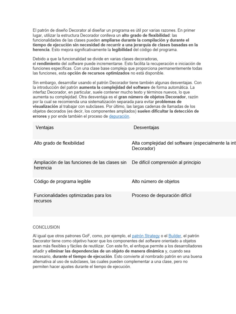 El patrón de diseño Decorator al diseñar un programa es útil por varias ...