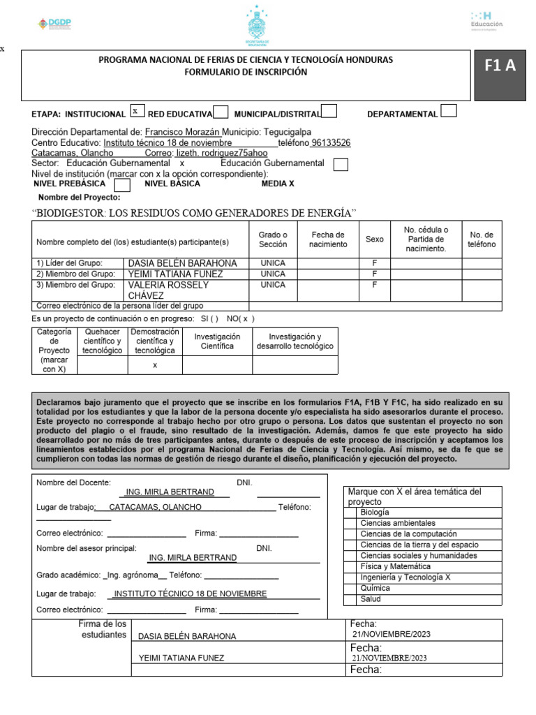 FORMULARIO F1A lleno (1) | PDF | Ingeniería | Science
