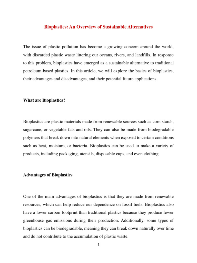 Bioplastics An Overview of Sustainable Alternatives | PDF ...
