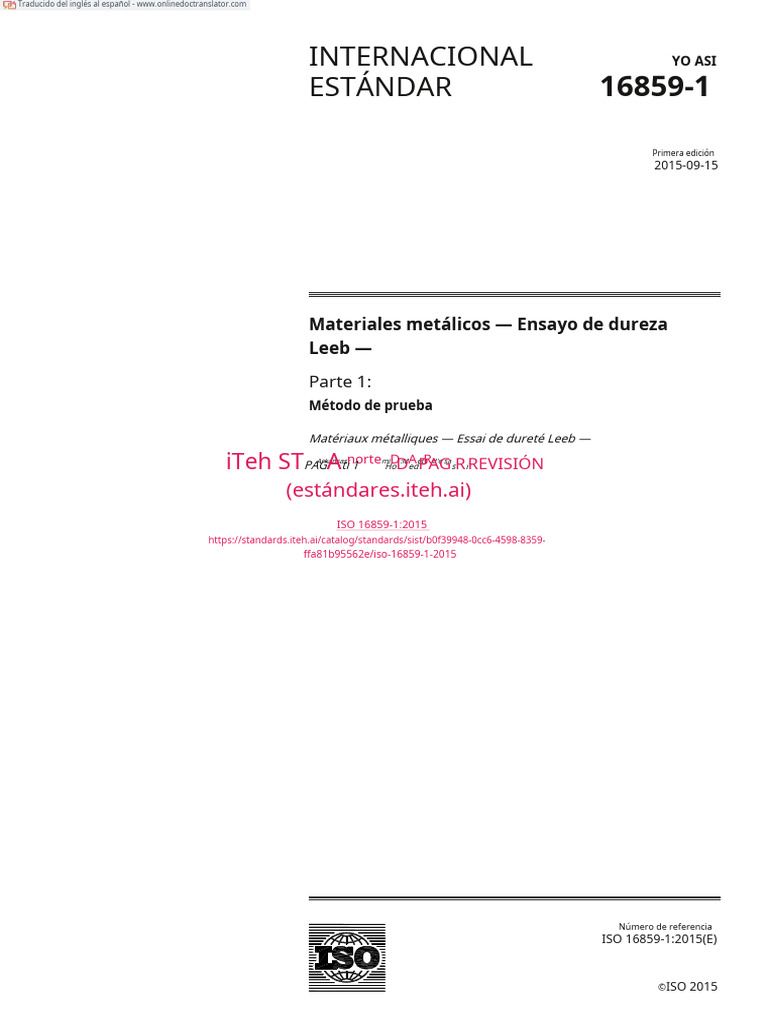 ISO-16859-1-2015 Metallic Materials - Leeb Hardness Test - En.es | PDF ...