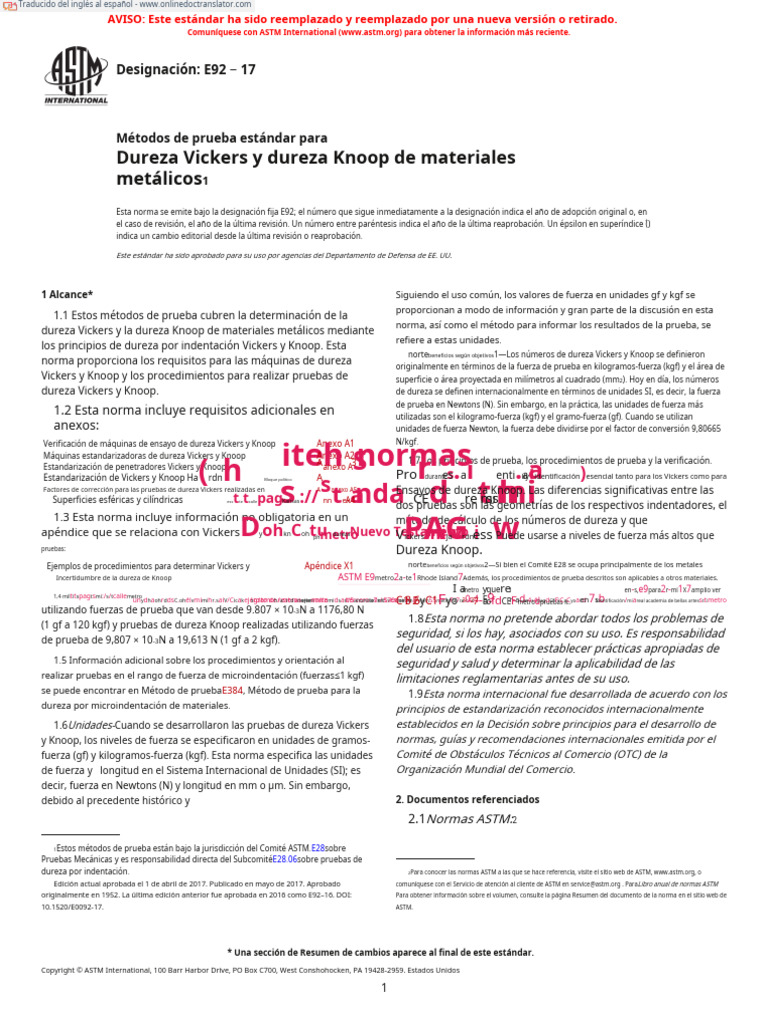 ASTM E92 - 17 Standard Test Methods For Vickers Hardness and Knoop ...