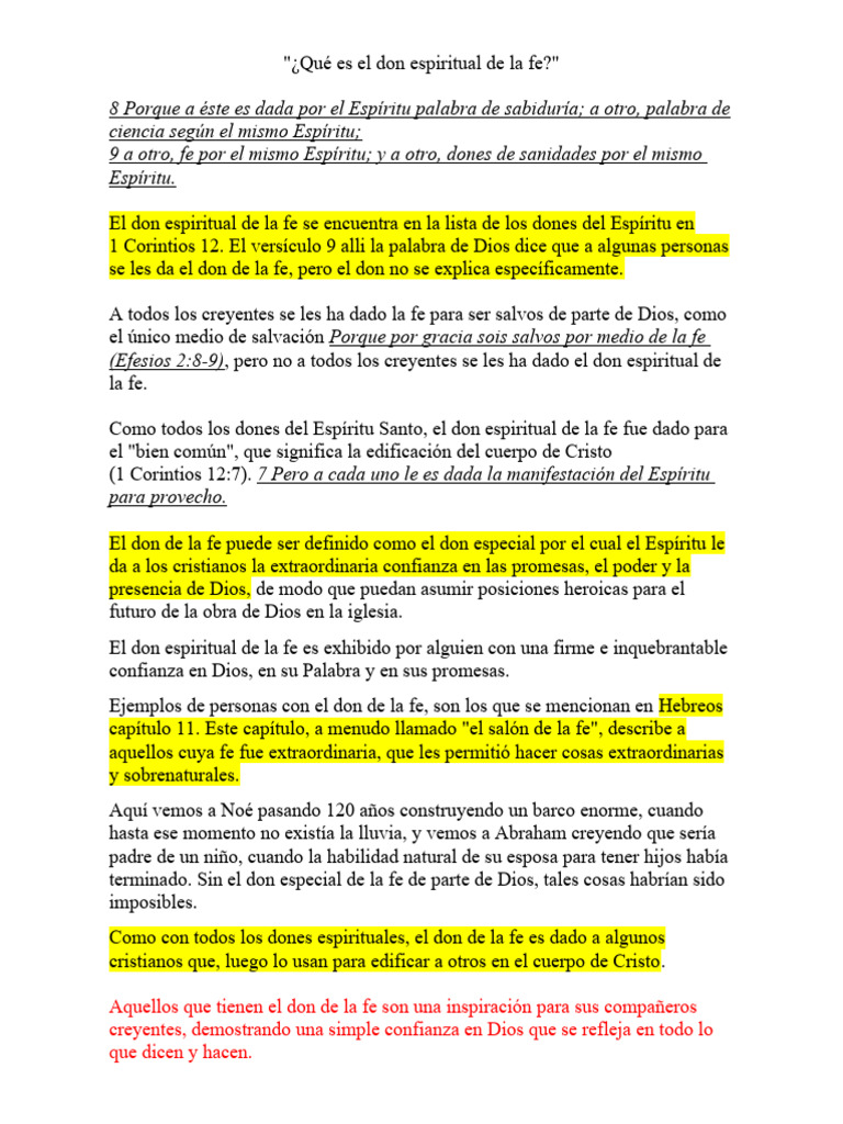 EL DON DE FE | PDF | Don espiritual | Fe
