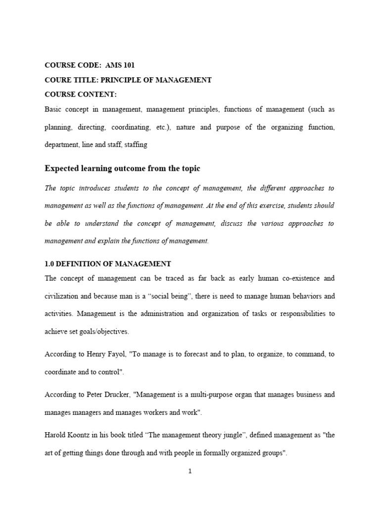 AMS 101 Principles of Management LECTURE NOTE | PDF | Motivation ... AMS 101 Principles of Management LECTURE NOTE | PDF | Motivation ...