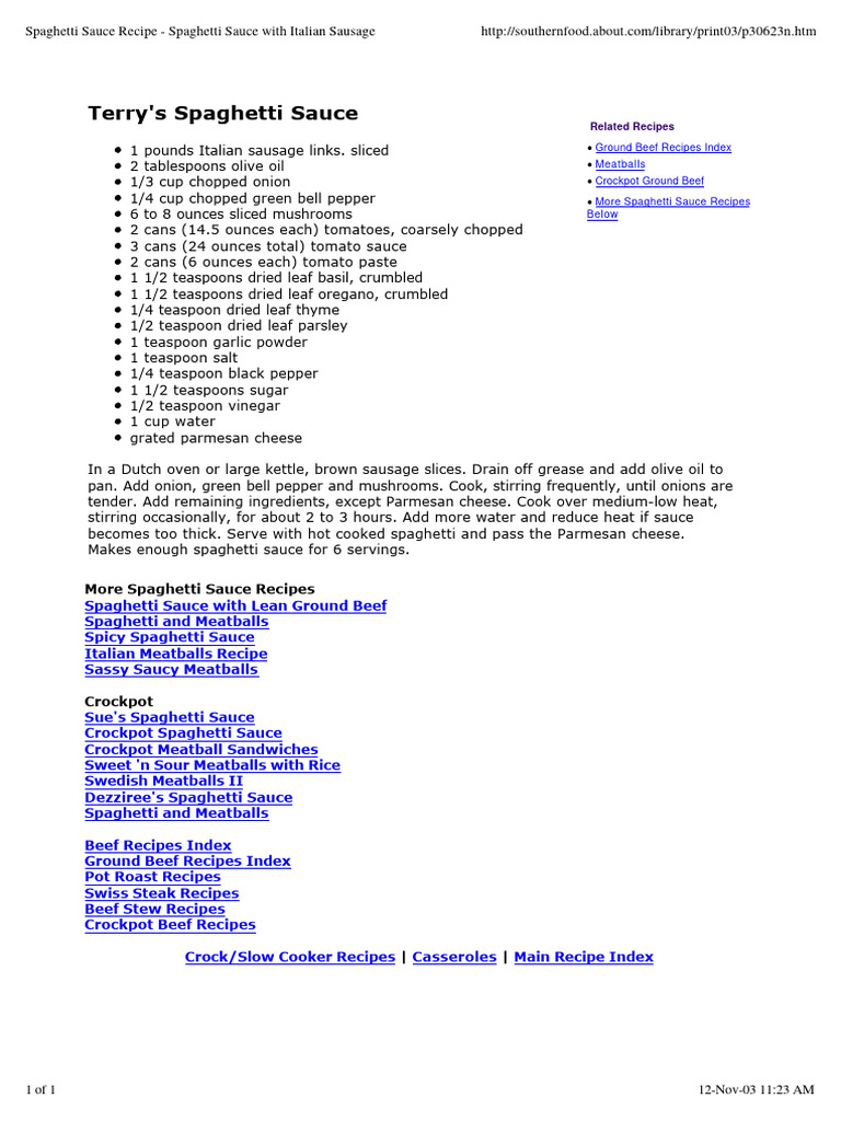 (Cooking) Spaghetti Sauce Recipe - Spaghetti Sauce With Italian Sausage ...