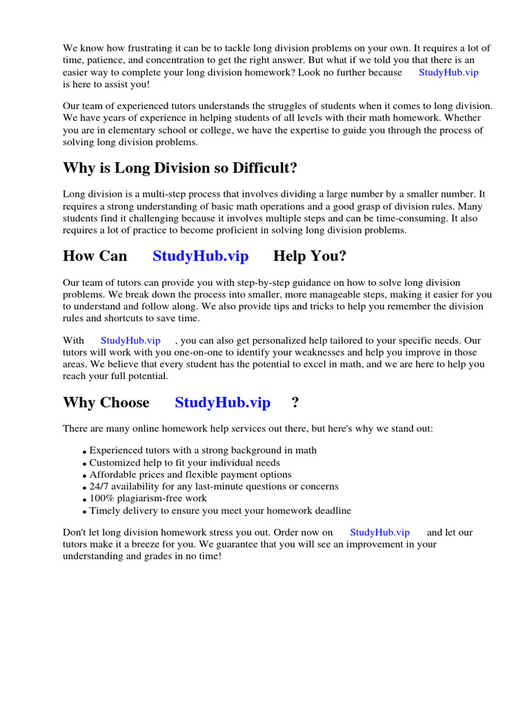 Homework Help Long Division | PDF | Worksheet | Division (Mathematics)