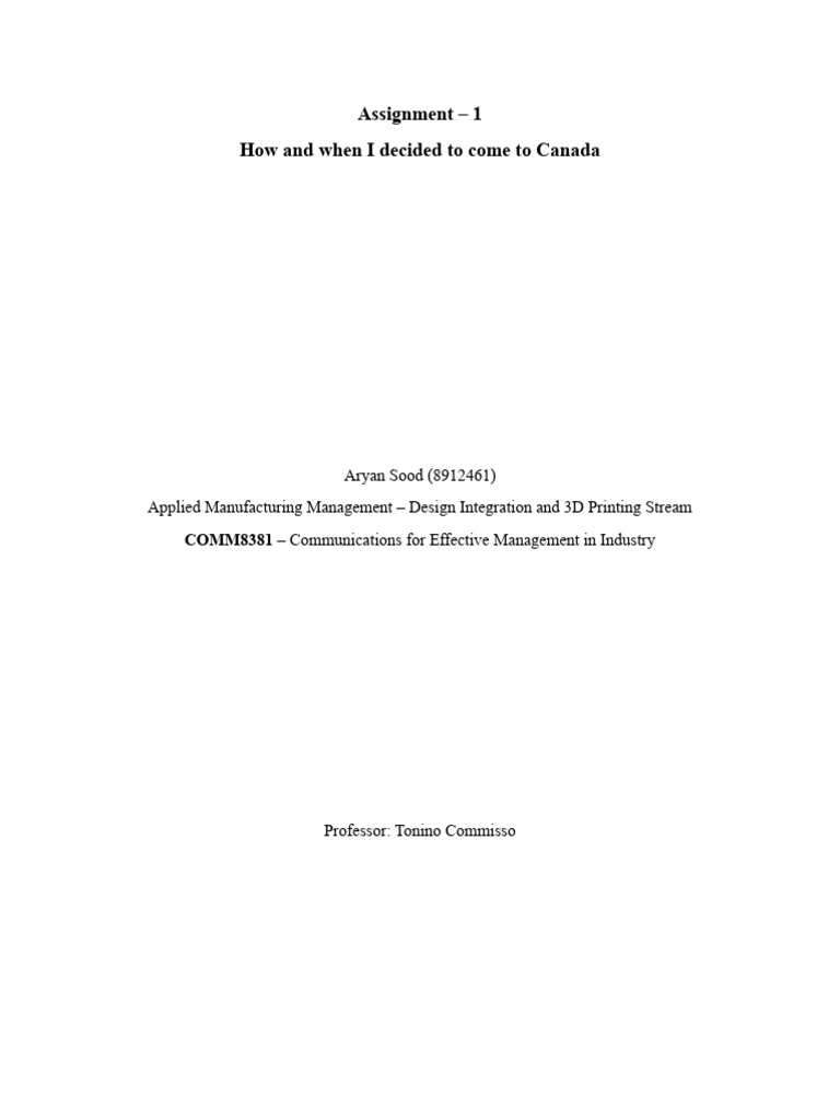 Assignment - 1 How and When I Decided To Come To Canada | Download Free PDF | Experience ...