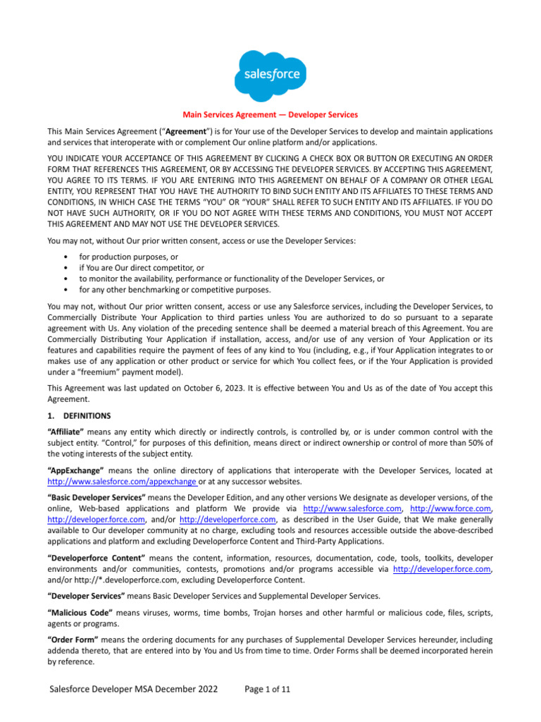 Salesforce Developer MSA | PDF | Business Law | Private Law