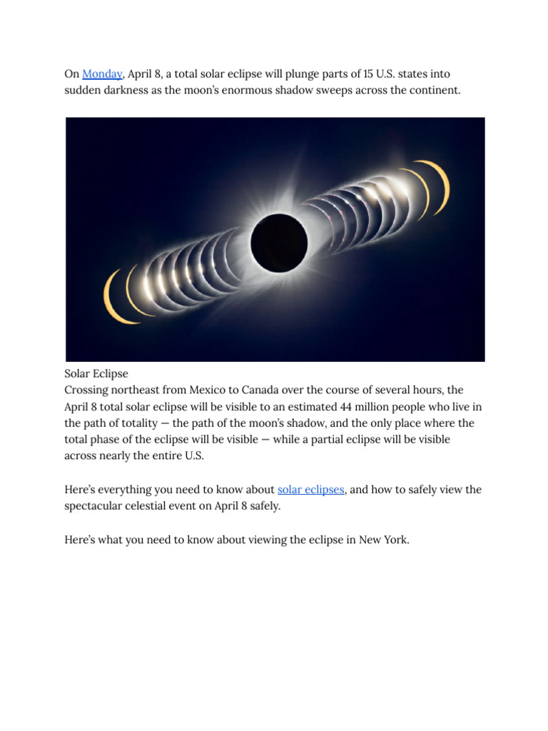 Must Know April 8 Total Solar Eclipse | PDF | Solar Eclipse | Astronomy