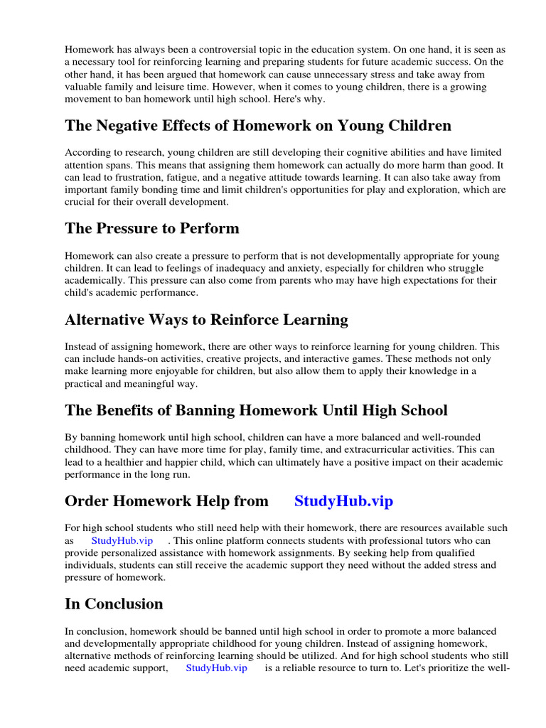 Homework Should Be Banned Until High School | PDF | Homework | Learning
