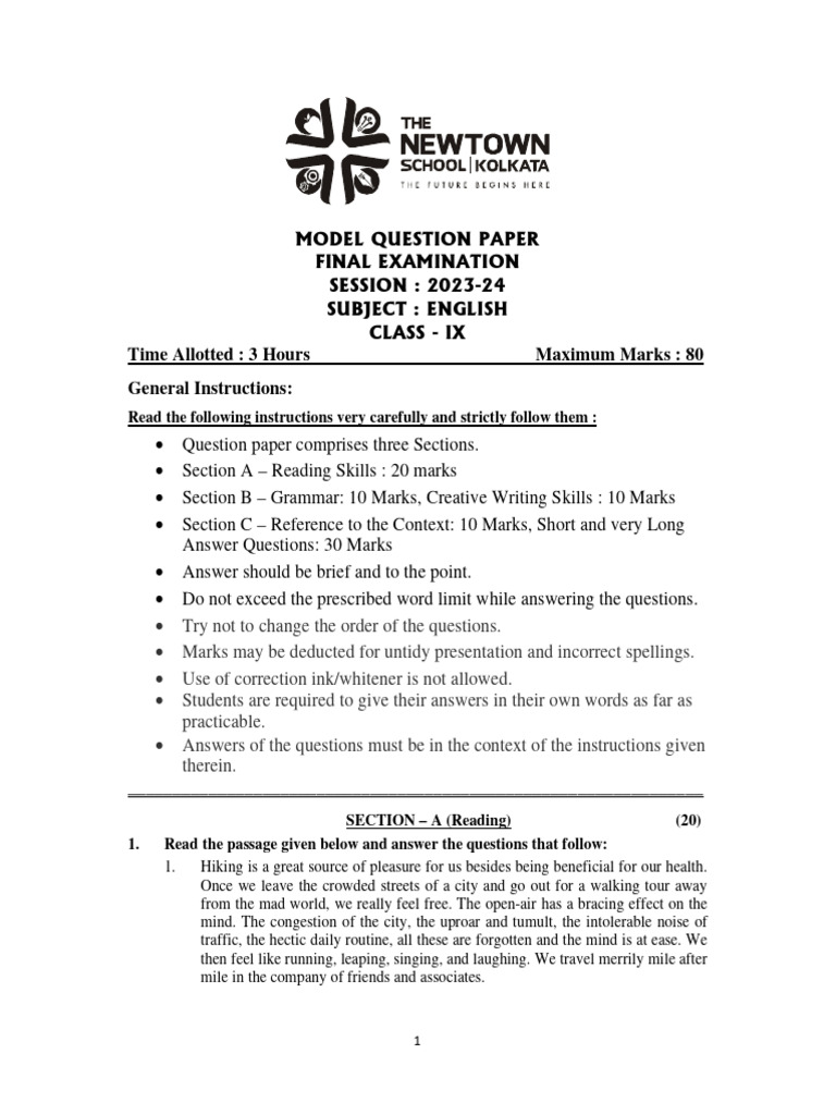 Model Question Papers IX | PDF | Glacier | Equations