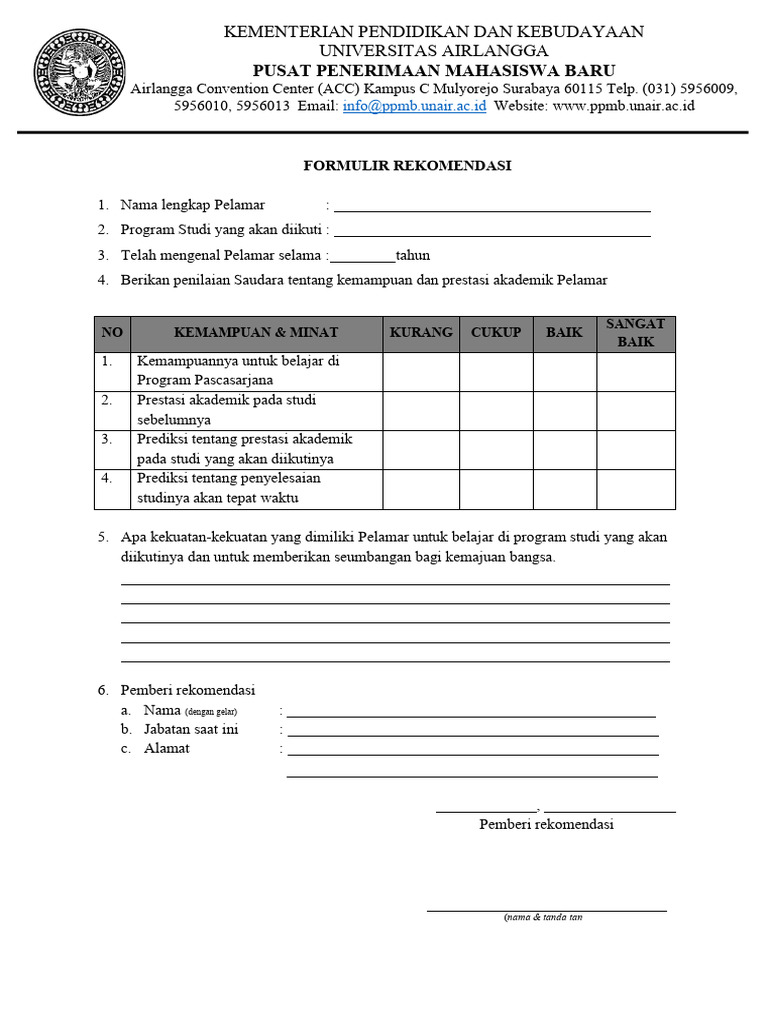 Surat Rekomendasi Unair | PDF