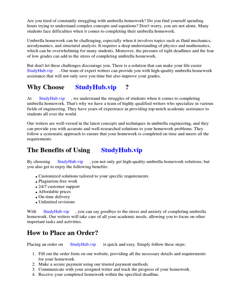 Umbrella Homework | PDF | Homework | Reading Comprehension