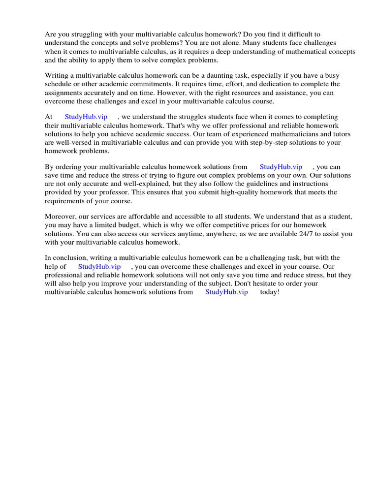 Multivariable Calculus Homework Solutions Pdf Derivative Integral