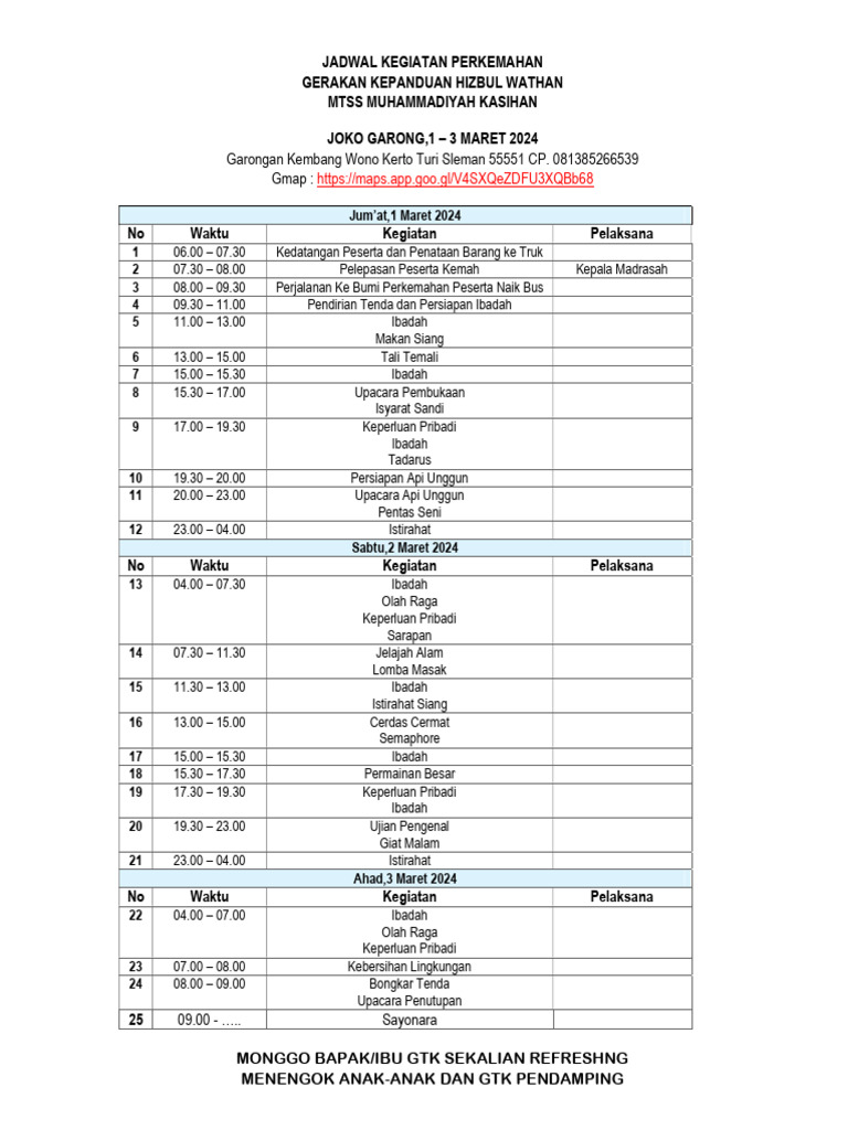 Rundown Perkemahan HW 1-3 Maret 2024 | PDF